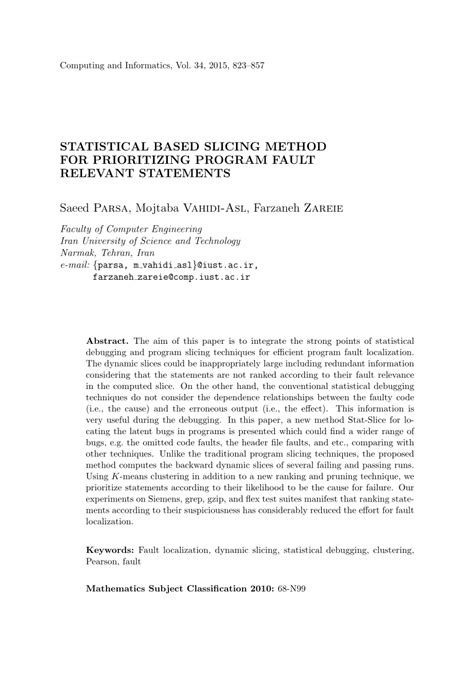 Pdf Statistical Based Slicing Method For Prioritizing Program Fault