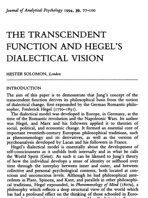 The Transcendent Function And Hegels Dialectical Vision Pdf Georg