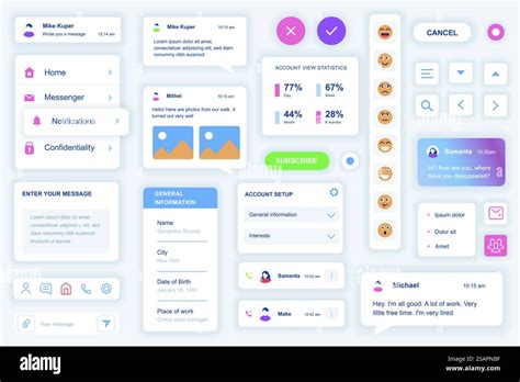 User Interface Elements Set For Messenger Mobile App Kit Template With Hud Diagrams Navigation
