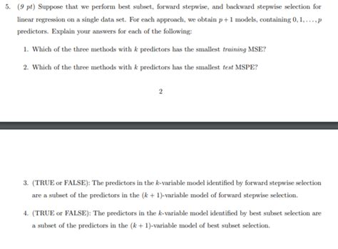 Solved Suppose That We Perform Best Subset Forward