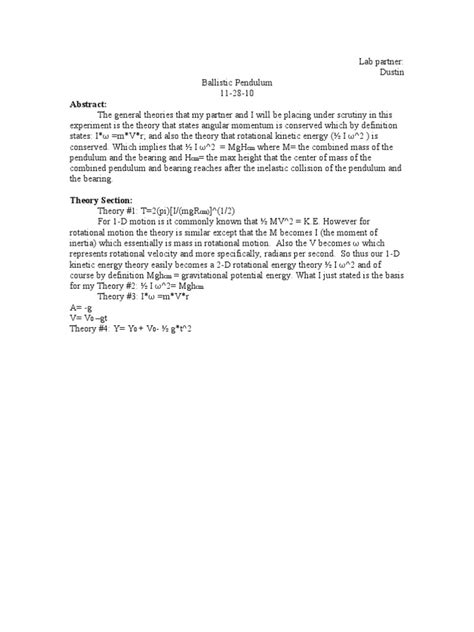 Ballisitic Pendulum Pdf Collision Velocity
