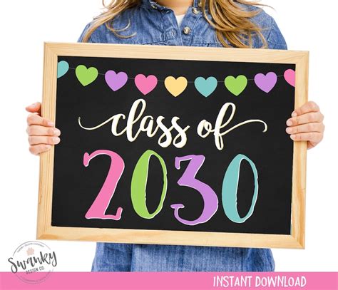 Class Of 2030 Printable Sign First Day Heart Graduation Sign Back To