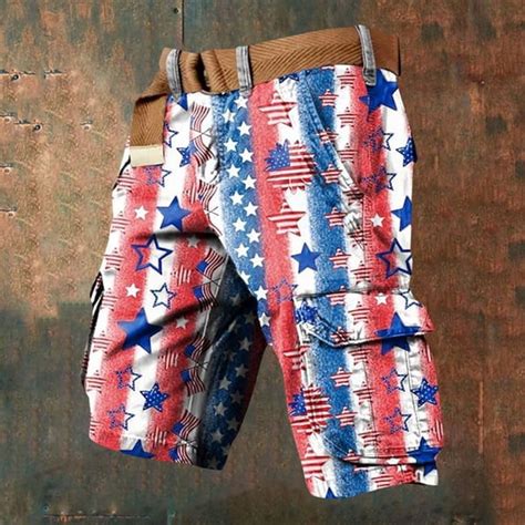 Buwtted Mens Casual Pants Cargo Shorts With Print Utility Shorts