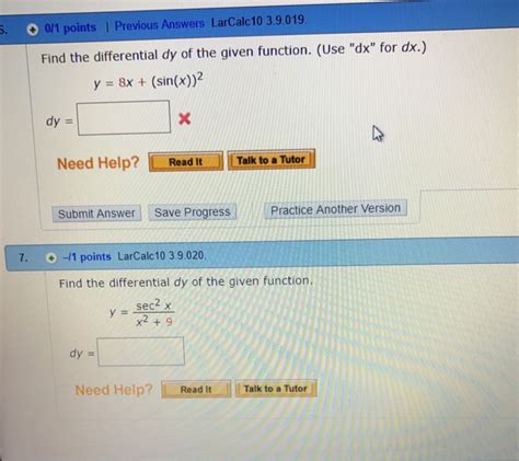solved find the differential dy of the given function use