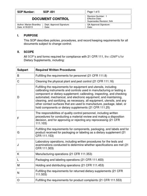 Example Document Control Soppdf Quality Assurance Technology