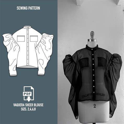 Sewing Pattern Puffed Sleeve Top Sewing Project Button Down Blouse