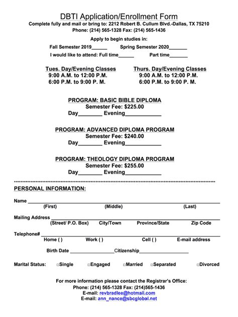 Fillable Online Dbti Applicationenrollment Form Fax Email Print