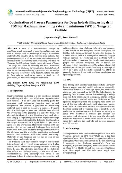 optimization of process parameters for deep hole drilling using drill