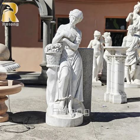Whole Sale Natural White Greek Female Holding Flower Marble Garden