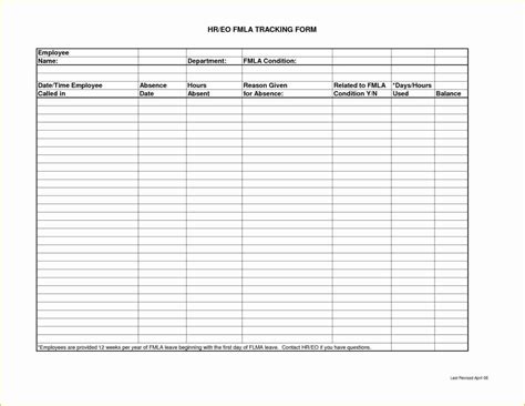 Free Fmla Tracking Spreadsheet Template