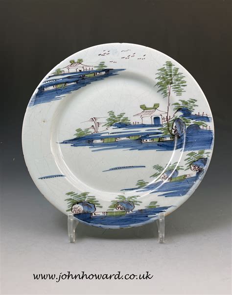 English Delftware Plate Polychrome Colored With An Oriental Landscape London 18th Century John