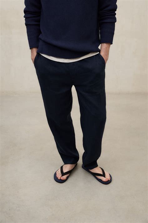 Navy Blue Ethiwin Linen Trousers For Men Ecoalf