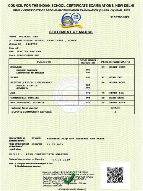 Sdxth Std Cisce Marksheet 2019 Pdf
