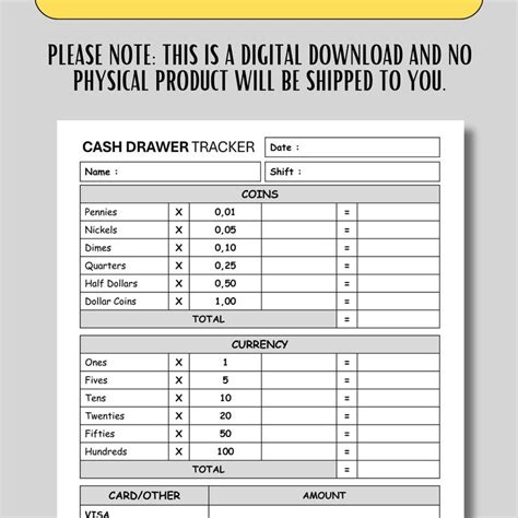 Cash Drawer Count Sheet Printable Daily Cash Balance Template Cash
