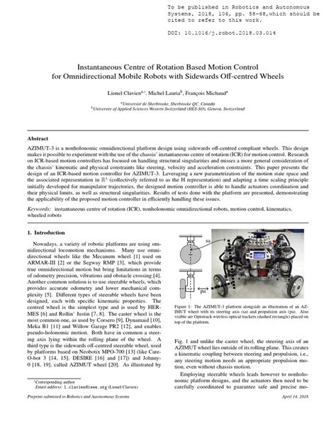Lauria 2018 Instantaneous Centre Rotation Omnidirectional Mobile Robots Pdf Kinematics