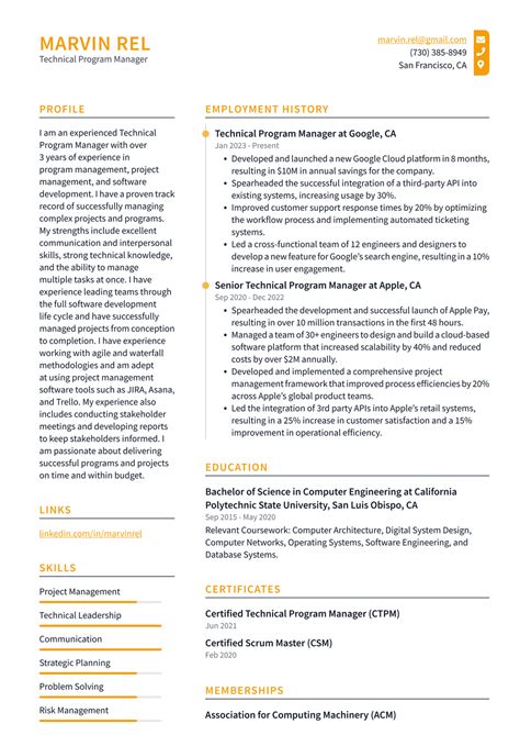Meta Technical Program Manager Resume Examples Resumecat