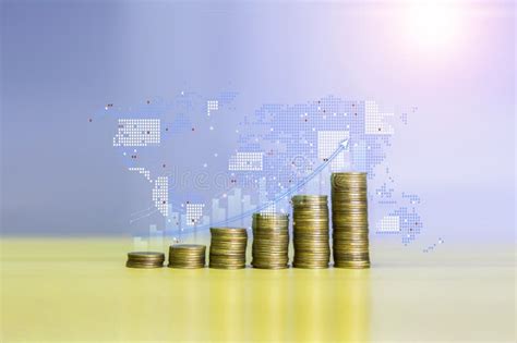 Coins Are Laid Out In Graph Stack Of The Golden Coin With A Funding