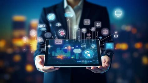 Premium Ai Image Businessman Touch Tablet Screen Business Icons And Network Connections On