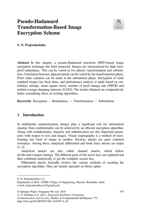 Pdf Pseudo Hadamard Transformation Based Image Encryption Scheme