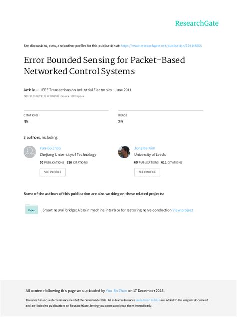 Pdf Error Bounded Sensing For Packet Based Networked Control Systems