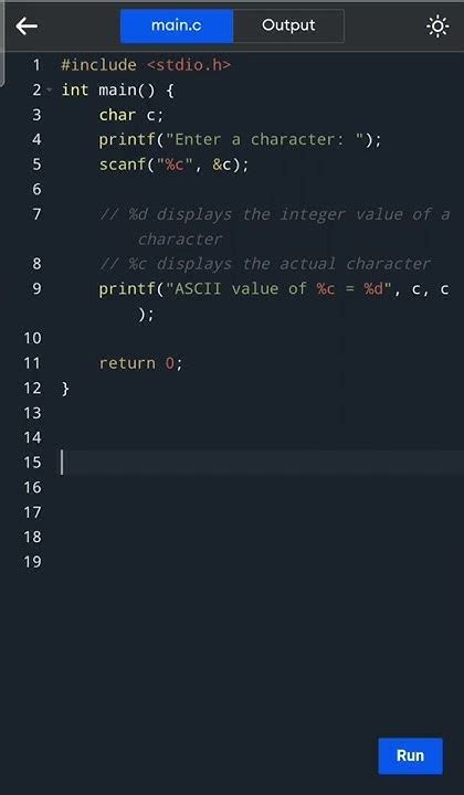 c 5 program to print ascii value shorts youtube