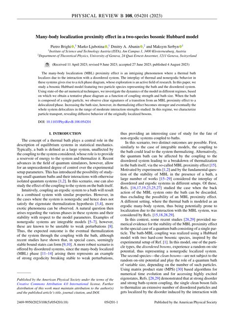 Pdf Many Body Localization Proximity Effect In A Two Species Bosonic