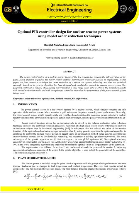 Pdf Optimal Pid Controller Design For Nuclear Reactor Power Systems