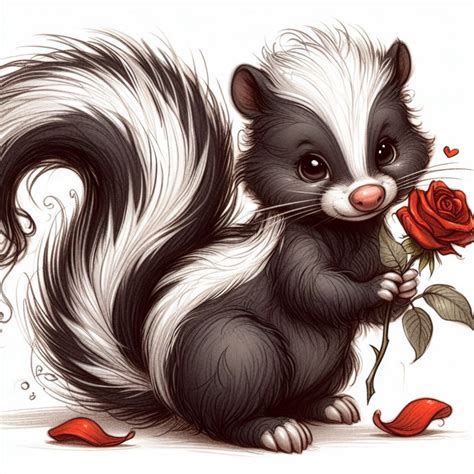 Darling Twinkie Moon Skunks Holding Red Roses Lil Stinkers Etsy