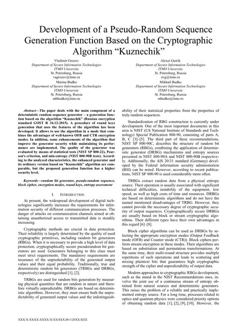 Pdf Development Of A Pseudo Random Sequence Generation Function Based On The Cryptographic