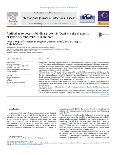 Pdf Antibodies To Decorin Binding Protein B Dbpb In The Diagnosis Of Lyme Neuroborreliosis