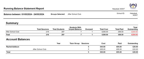 How To Use The Running Balance Statement Report Bromcom Documentation Centre