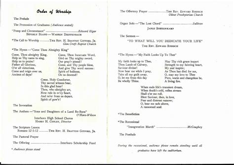 Interboro High School Class Of 1960 Baccalaureate Service Program June
