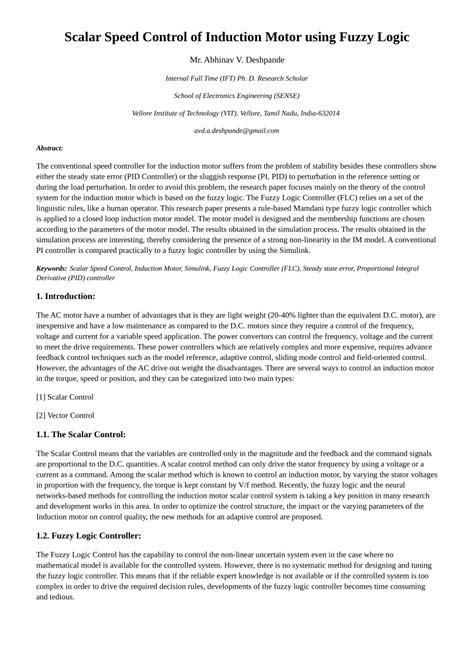 Pdf Scalar Speed Control Of Induction Motor Using Fuzzy Logic