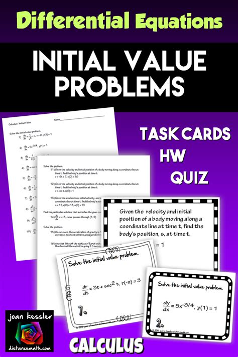 Calculus Integration Initial Value Differential Equations Task Cards