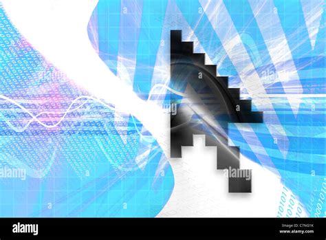 An Illustration Of A Mouse Arrow Cursor Isolated Over A Blue Binary Code Abstract Background