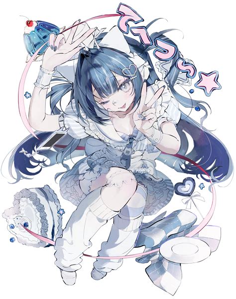 Cat Muno Original Absurdres Highres 1girl Blue Hair Blue Nails