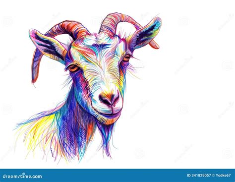 A Vibrant Colorful Illustration Of A Goat S Head With Expressive Eyes