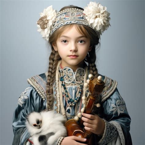 Premium Ai Image Traditional Kazakh Girl With Dombra Instrument
