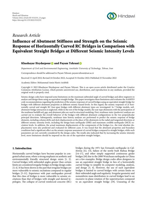 Pdf Influence Of Abutment Stiffness And Strength On The Seismic Response Of Horizontally
