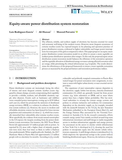 Pdf Equity‐aware Power Distribution System Restoration