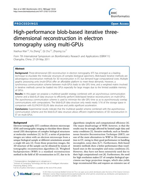 Pdf High Performance Blob Based Iterative Three Dimensional Reconstruction In Electron