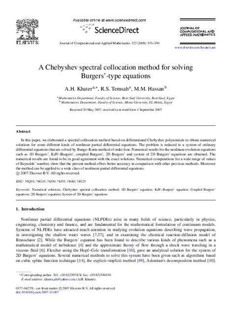 Pdf A Chebyshev Spectral Collocation Method For Solving Burgers Type