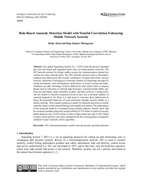 Pdf Rule Based Anomaly Detection Model With Stateful Correlation Enhancing Mobile Network Security
