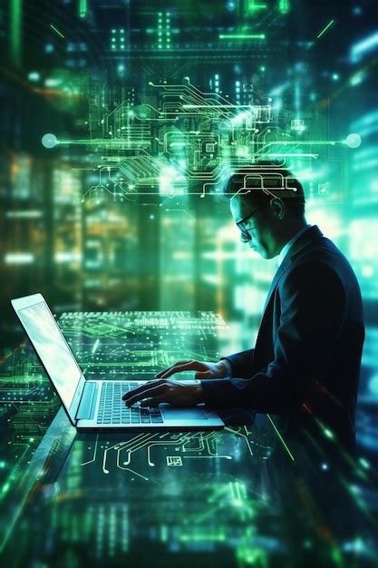 Premium Ai Image Man Programmer Using Laptop Analyzing And