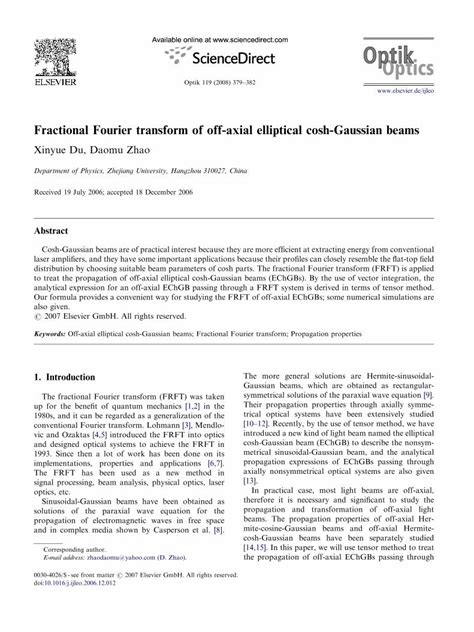 Pdf Fractional Fourier Transform Of Off Axial Elliptical Cosh Gaussian Beams Dokumentips