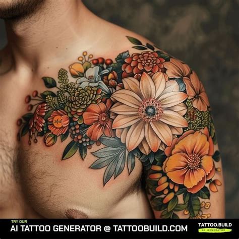 Flower Chest Tattoo For Male Lovely Ideas Shoulder Sleeve Tattoos Men Flower Tattoo