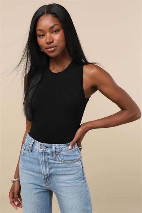 Black Jersey Knit Bodysuit Sleeveless Bodysuit Tank Top Lulus