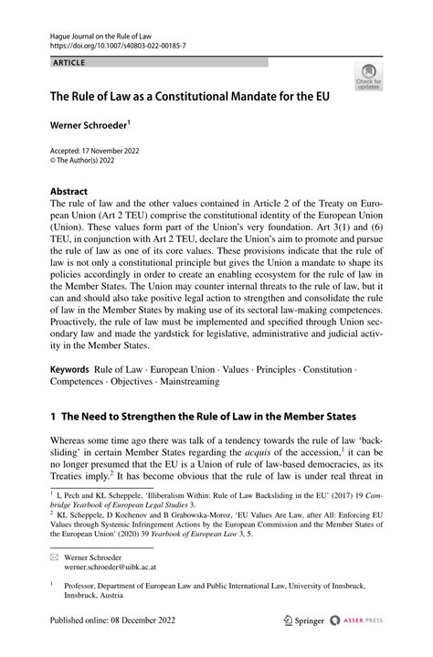 Pdf The Rule Of Law As A Constitutional Mandate For The Eu