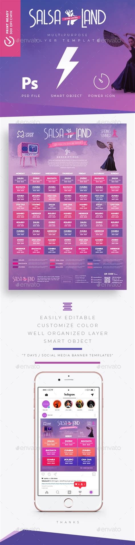 Dance Class Timetable Schedule Templates Print Templates Graphicriver