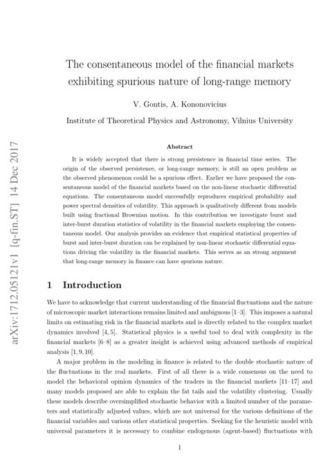 Pdf The Consentaneous Model Of The Financial Markets Exhibiting Spurious Nature Of Long Range